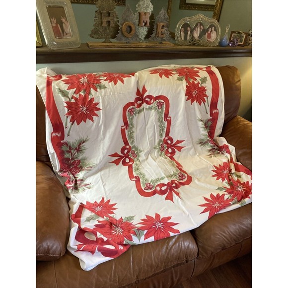 Unbranded | Holiday | Vtg Cotton Poinsettia Holly Pine Cone Christmas ...